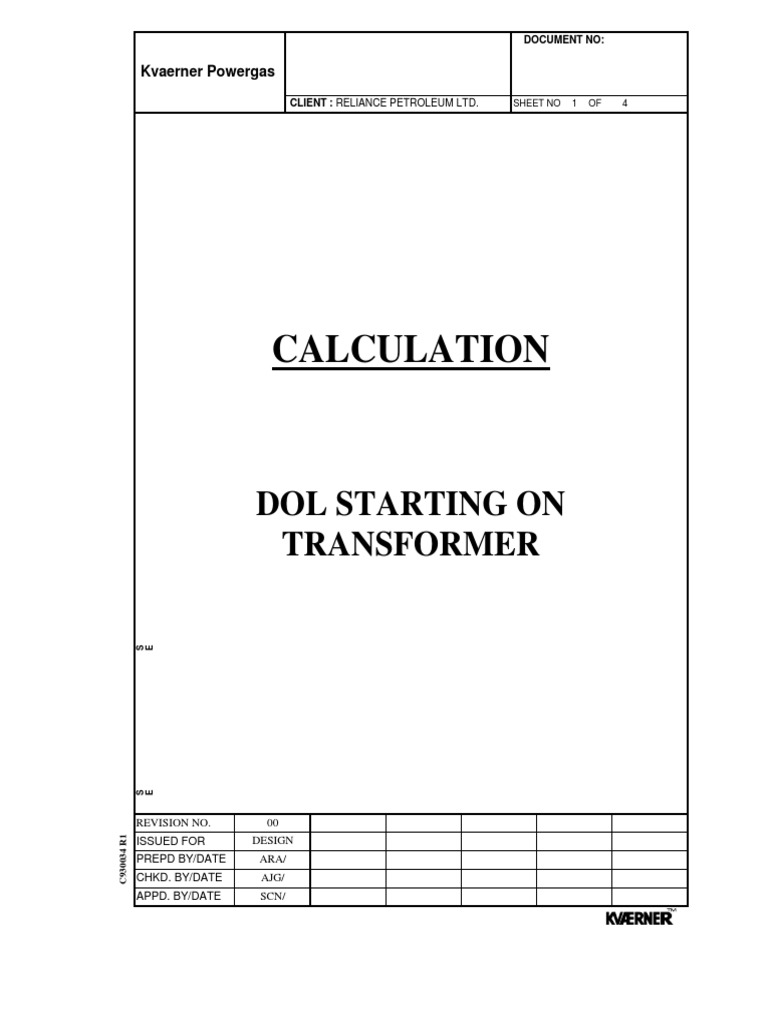 DOL Motor Starting Spreadsheet | PDF | Electrical Impedance | Voltage