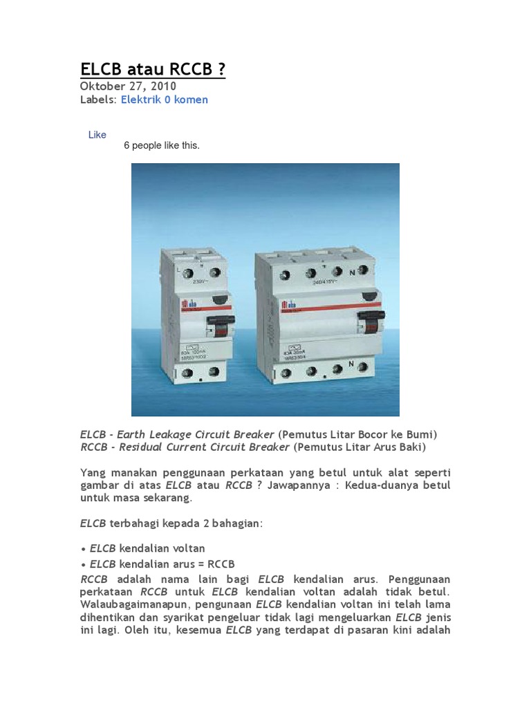 Perbandingan ELCB dan RCCB | PDF