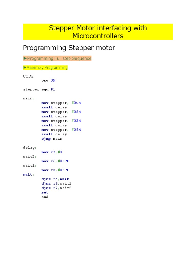 Stepper Motor Programming with Assembly | PDF