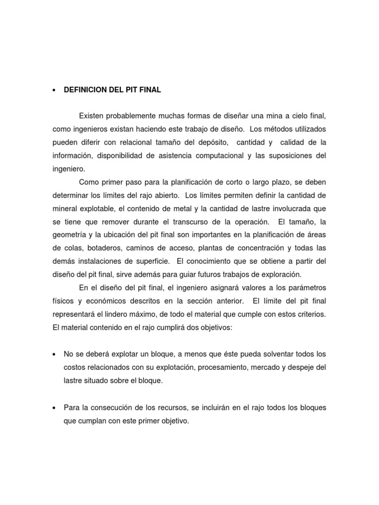 Definición y Diseño del Pit Final | PDF | Diseño | Ingeniería
