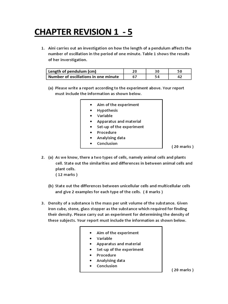 Science Form 1 Chapter Revision 1-5 | PDF | Science & Mathematics