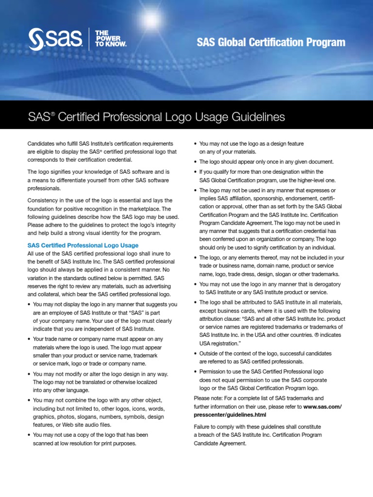 SAS Certified Professional Logo Usage Guidelines: SAS Global ...