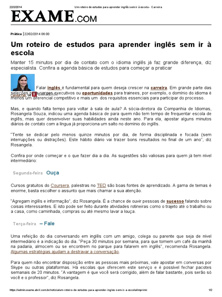 Um Roteiro de Estudos para Aprender Inglês Sem Ir À Escola - Carreira | PDF | Linguagem natural ...