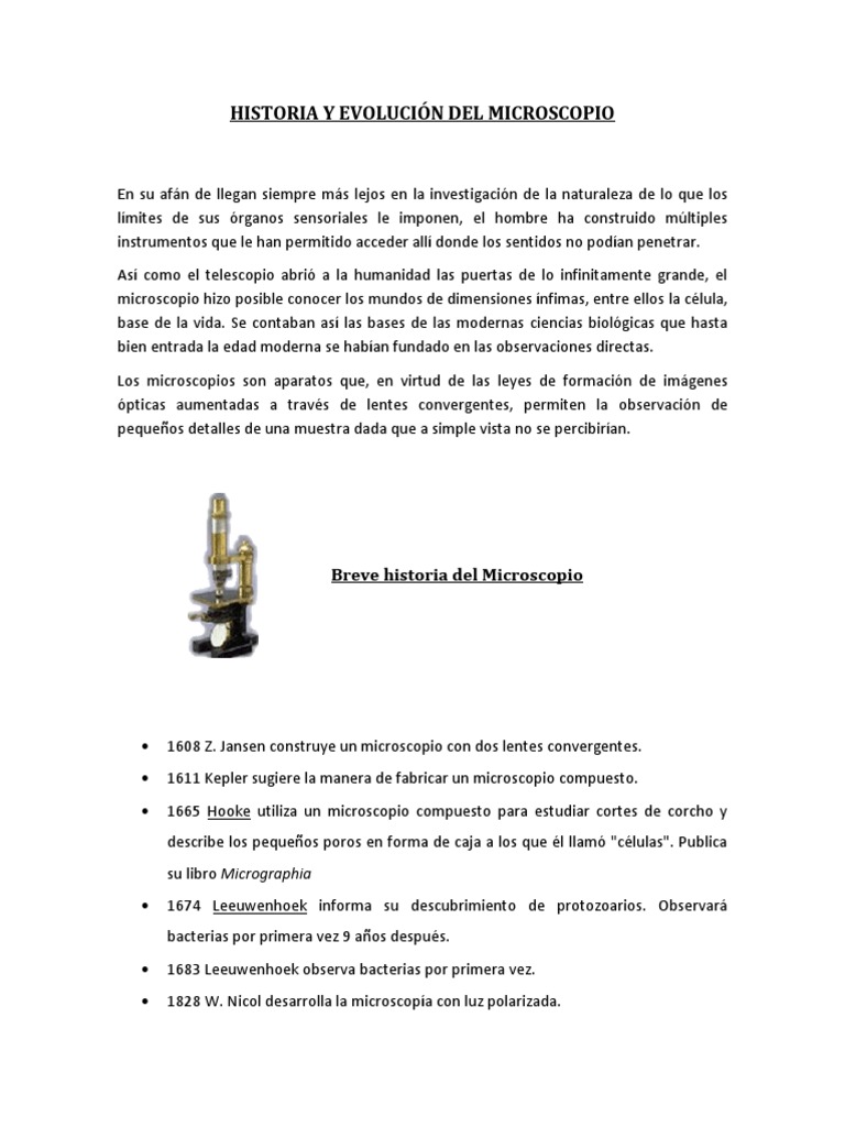 Historia y Evolución Del Microscopio