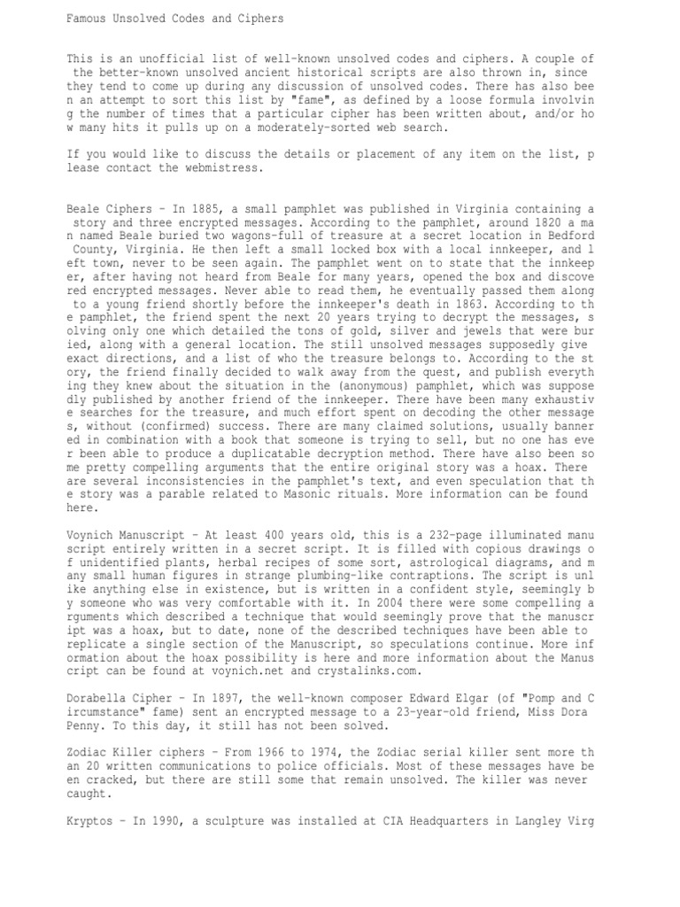 Famous Unsolved Codes and Ciphers | Cryptography | Military Communications