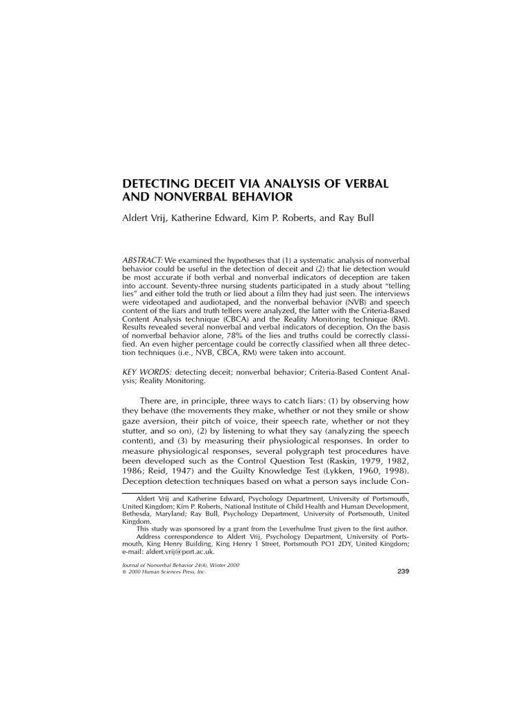 Detecting Deceit | PDF | Deception | Lie