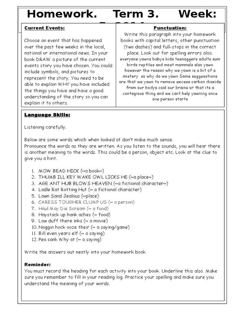 Homework Term 3 Week 5 2014 | PDF | Foreign Language Studies | Home ...