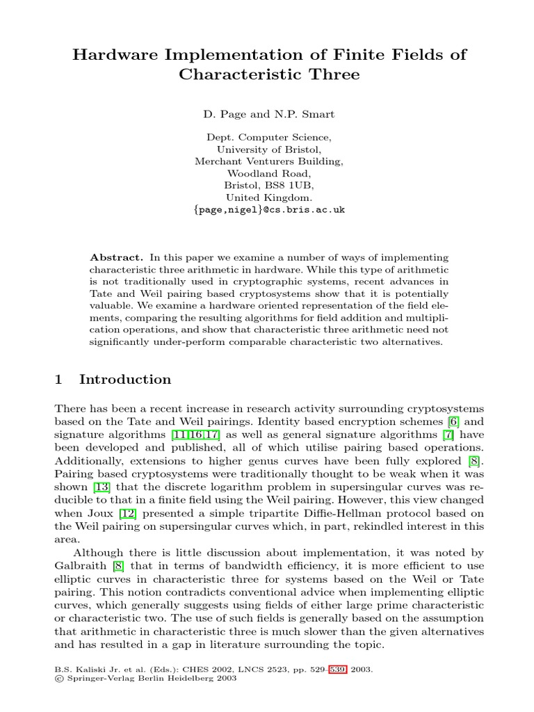Hardware Implementation of Finite Fields of Characteristic Three | PDF | Multiplication ...