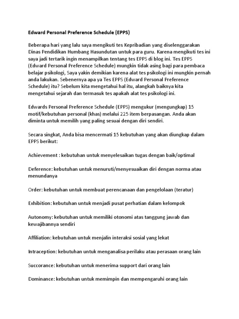 Edward Personal Preference Schedule | PDF