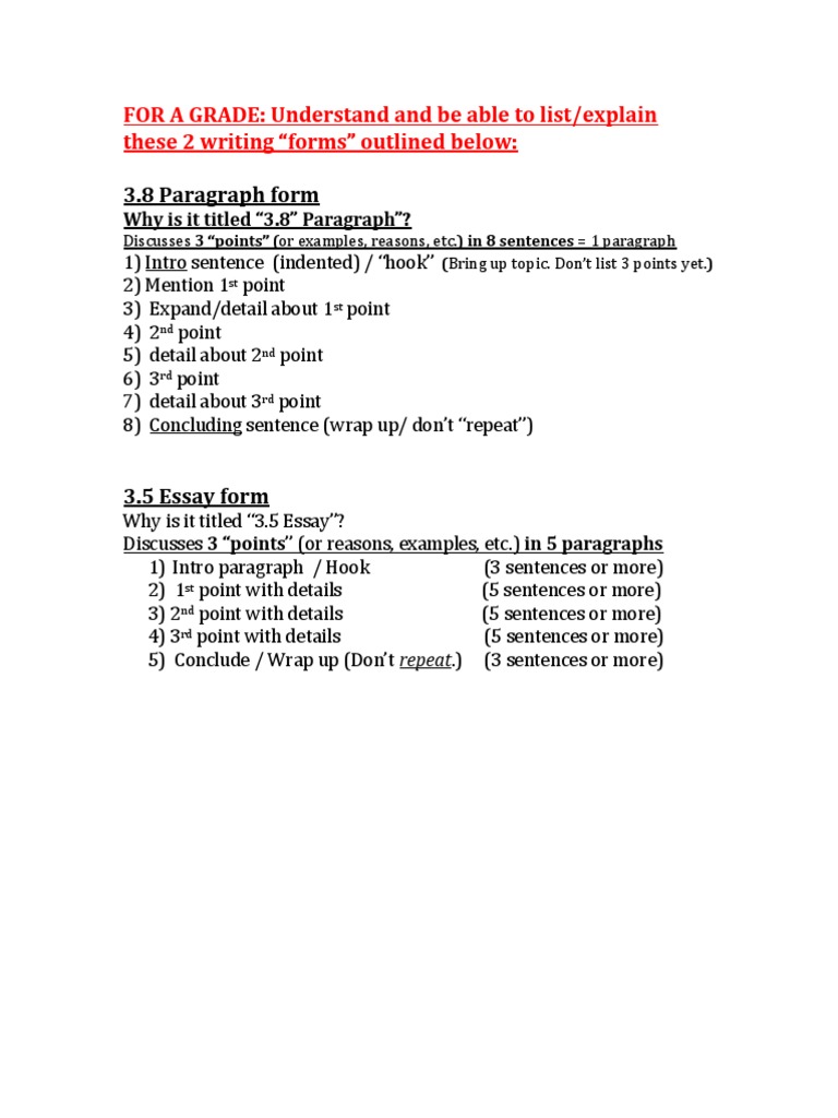 3.5 Essay and 3.8 Paragraph Guide | PDF