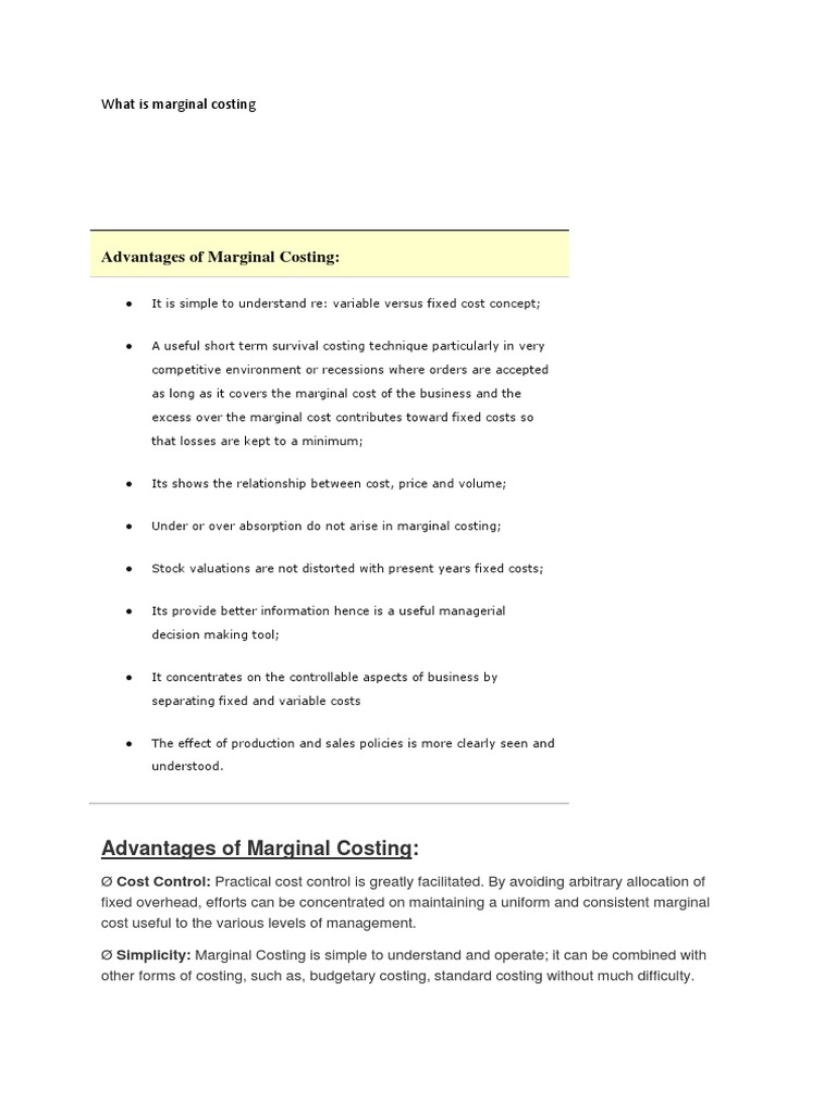 Advantages of Marginal Costing | PDF | Finance & Money Management