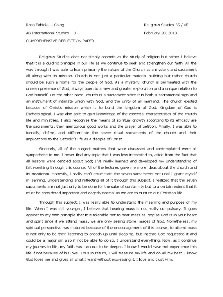 Comprehensive Reflection Paper | PDF | Sacraments | Religious Studies