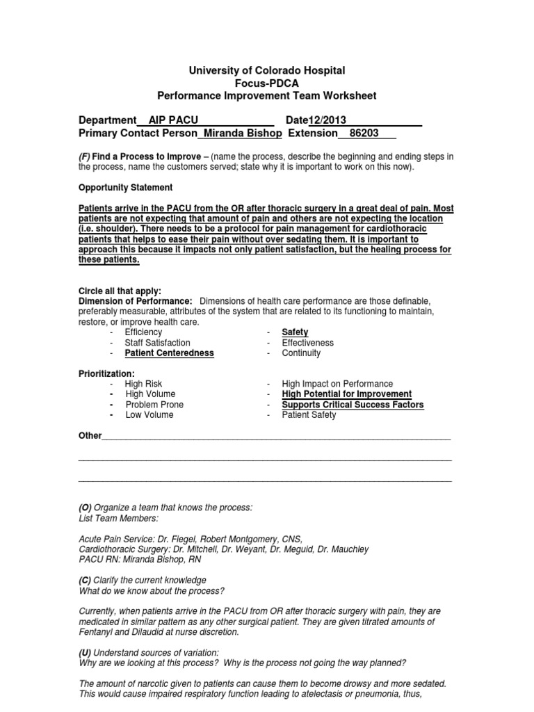 Focus - Pdca Form | PDF | Pain Management | Surgery