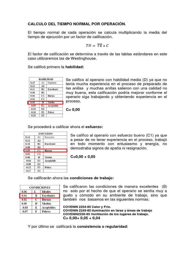 Calculo Del Tiempo Normal Por Operación | PDF