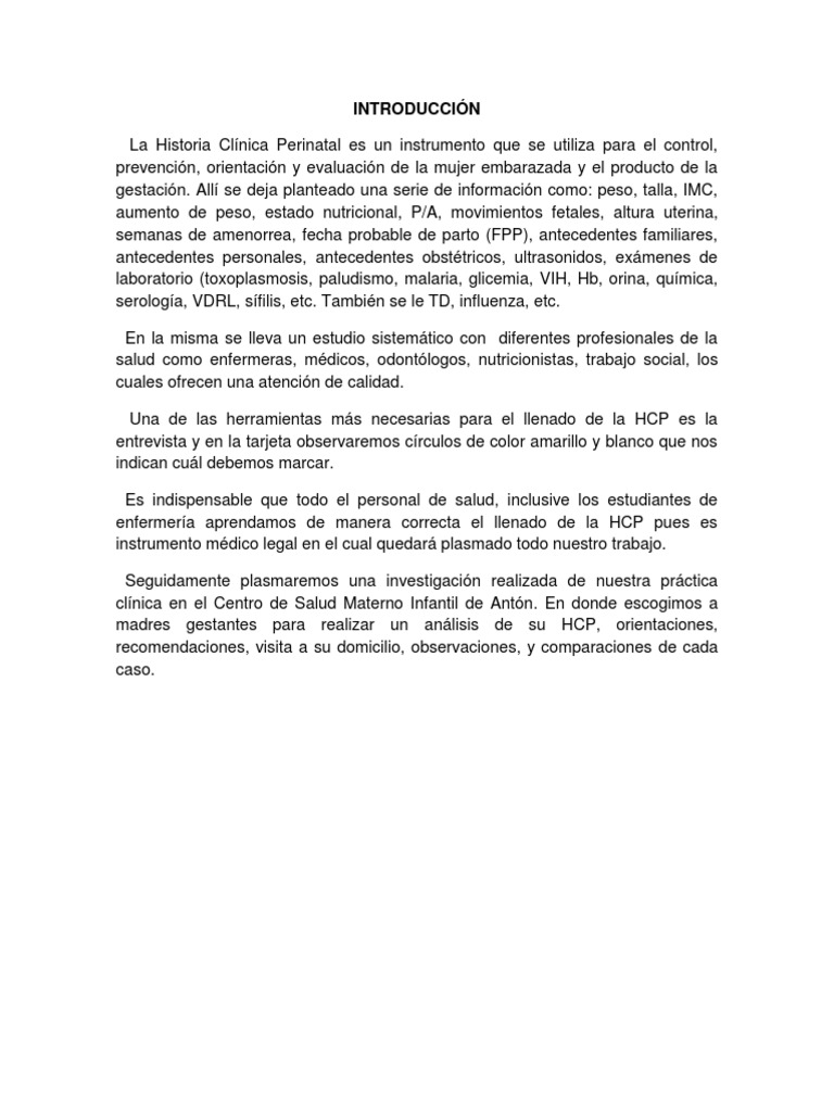 Análisis de HCPB | PDF | Parto | Planificación familiar