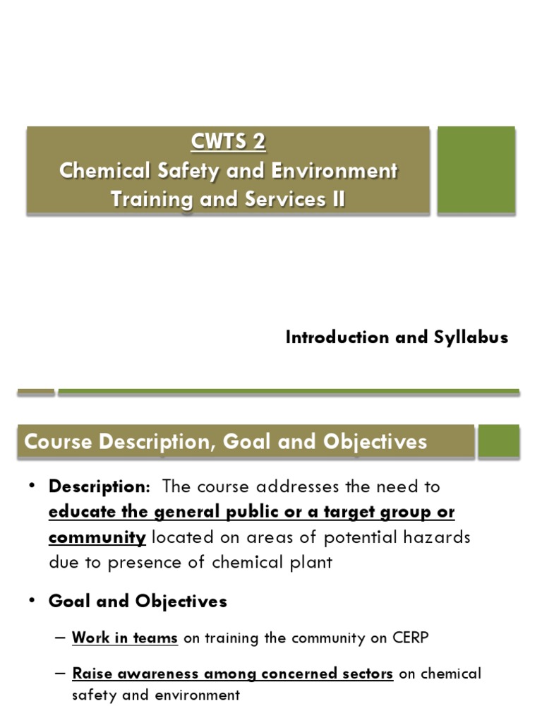 Chemical Safety and Environment Training for the Community: A ...