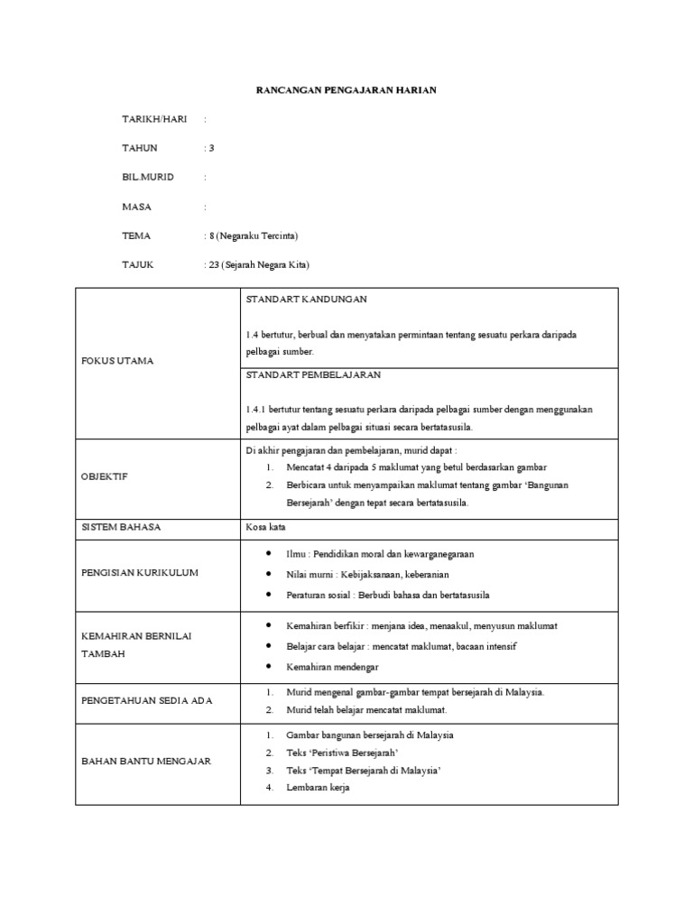 RPH BM Tahun3 KSSR | PDF