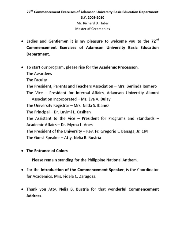 Graduation Script | PDF | Graduation | Educational Institutions