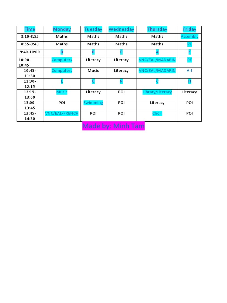 Weekly School Timetable | PDF