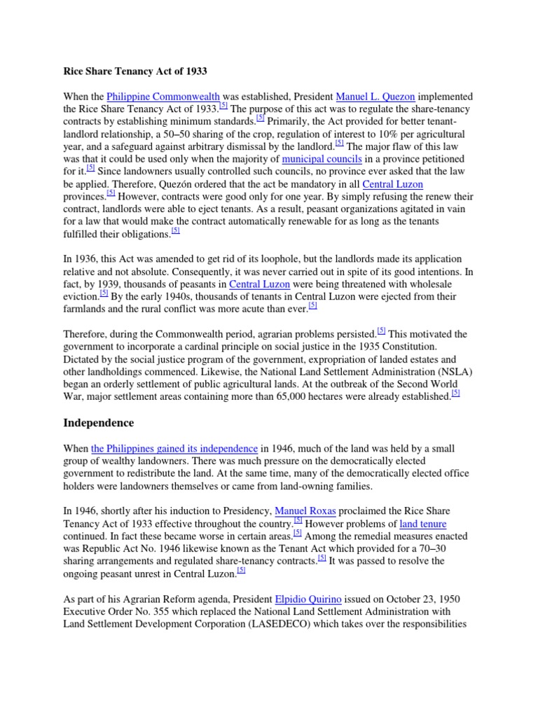 Overview of the Rice Share Tenancy Act | PDF | Leasehold Estate | Economies