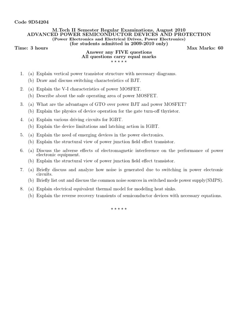 Advanced Power Semiconductor Devices Exam | PDF