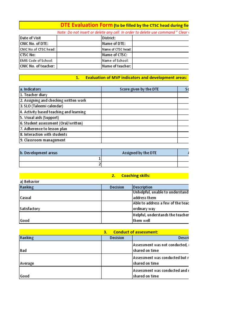DTE Evaluation Form Assessment | PDF | Educational Assessment ...