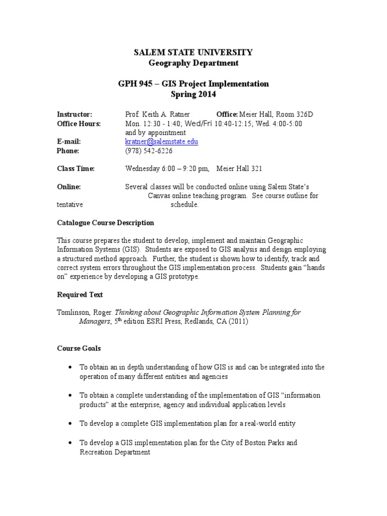 GPH 945 - GIS Project Implementation Spring 2014 | PDF | Business