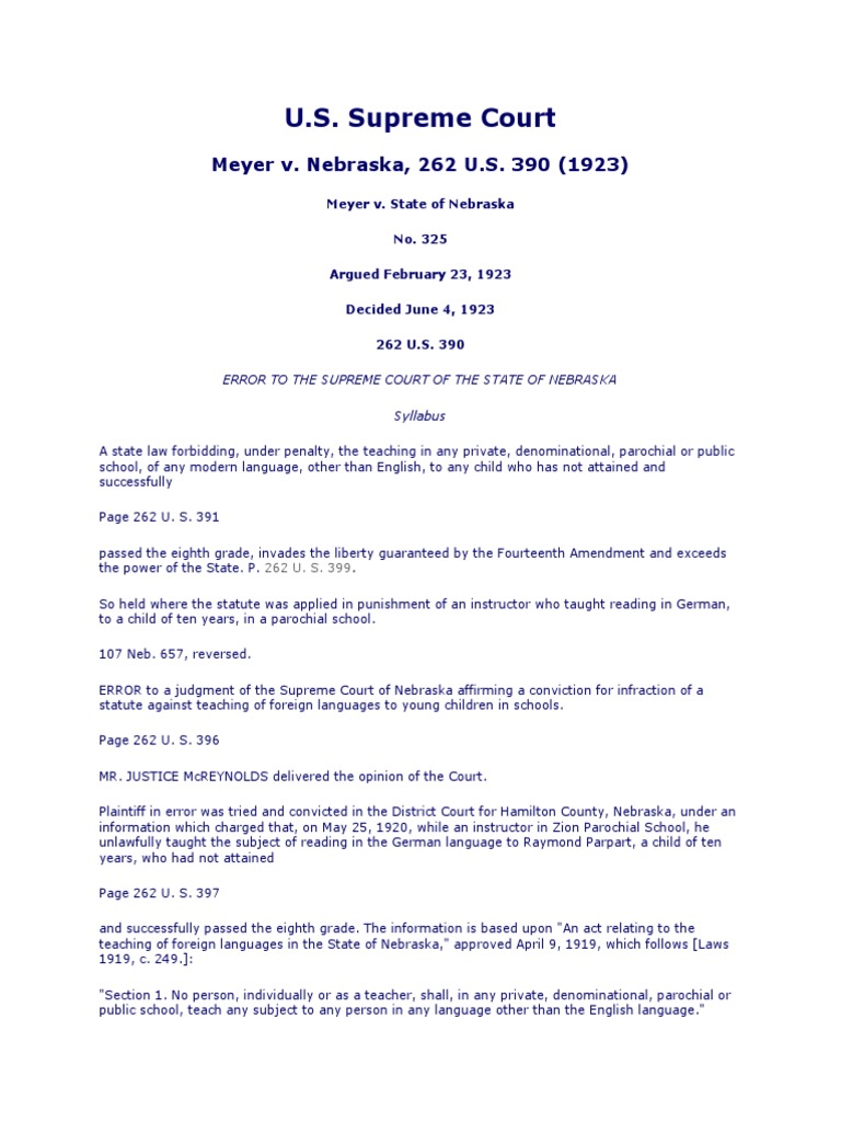 Meyer Vs Nebraska | PDF | Fourteenth Amendment To The United States ...