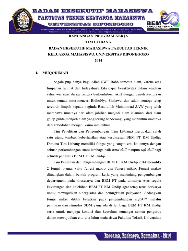 Rancangan Proker Litbang Bem FT 2014 | PDF | Karier & Perkembangan
