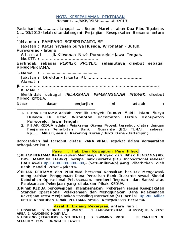 Contoh Mou Maincont | PDF | Bisnis | Hukum