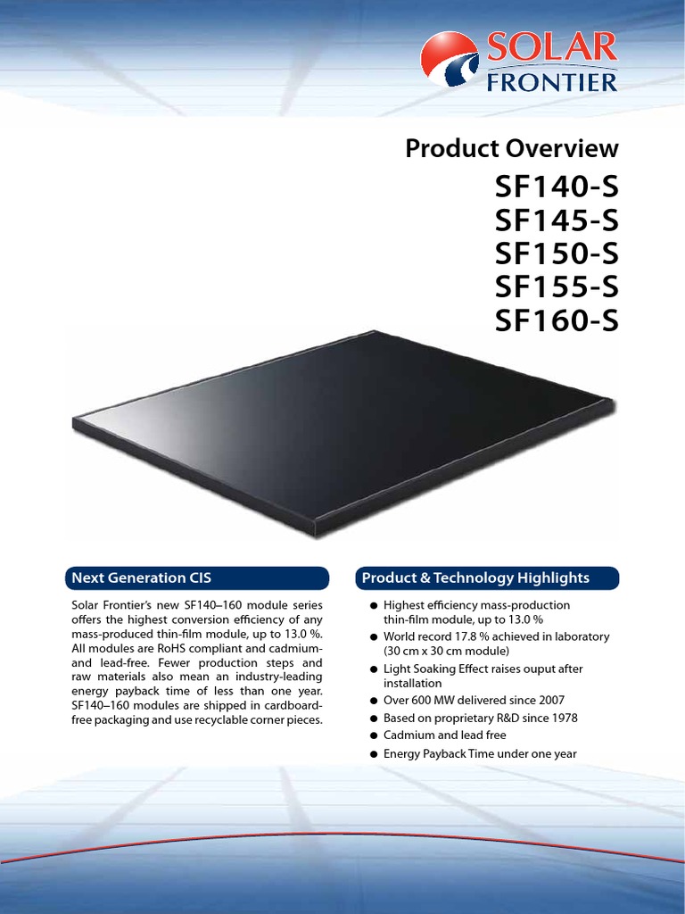 SF150 S Solar Frontier | PDF | Solar Panel | Materials