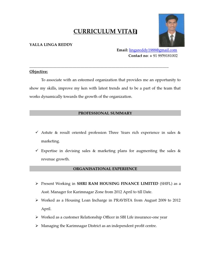 Curriculum Vitae: Yalla Linga Reddy | PDF | Sales | Processes