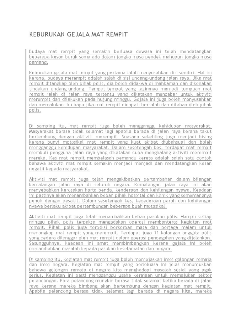 Keburukan Gejala Mat Rempit | PDF
