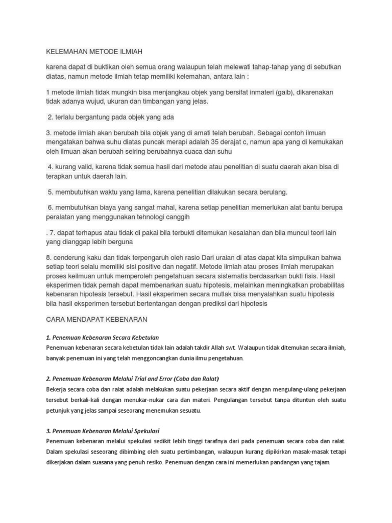 Kelemahan Metode Ilmiah | PDF | Filsafat