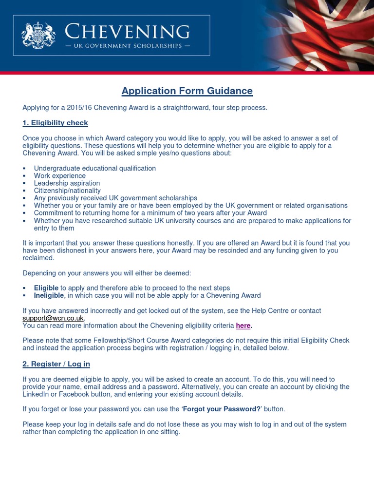 Guidance Chevening Scholarship | PDF | Postgraduate Education | Travel Visa