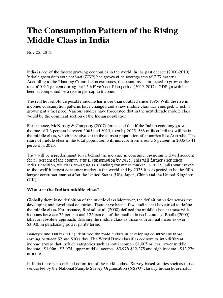 The Consumption Pattern of The Rising Middle Class in India | PDF ...
