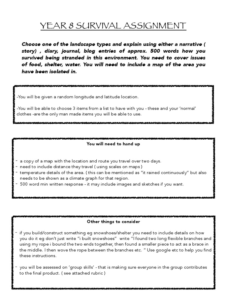 Year 8 Survival Writing Task | PDF
