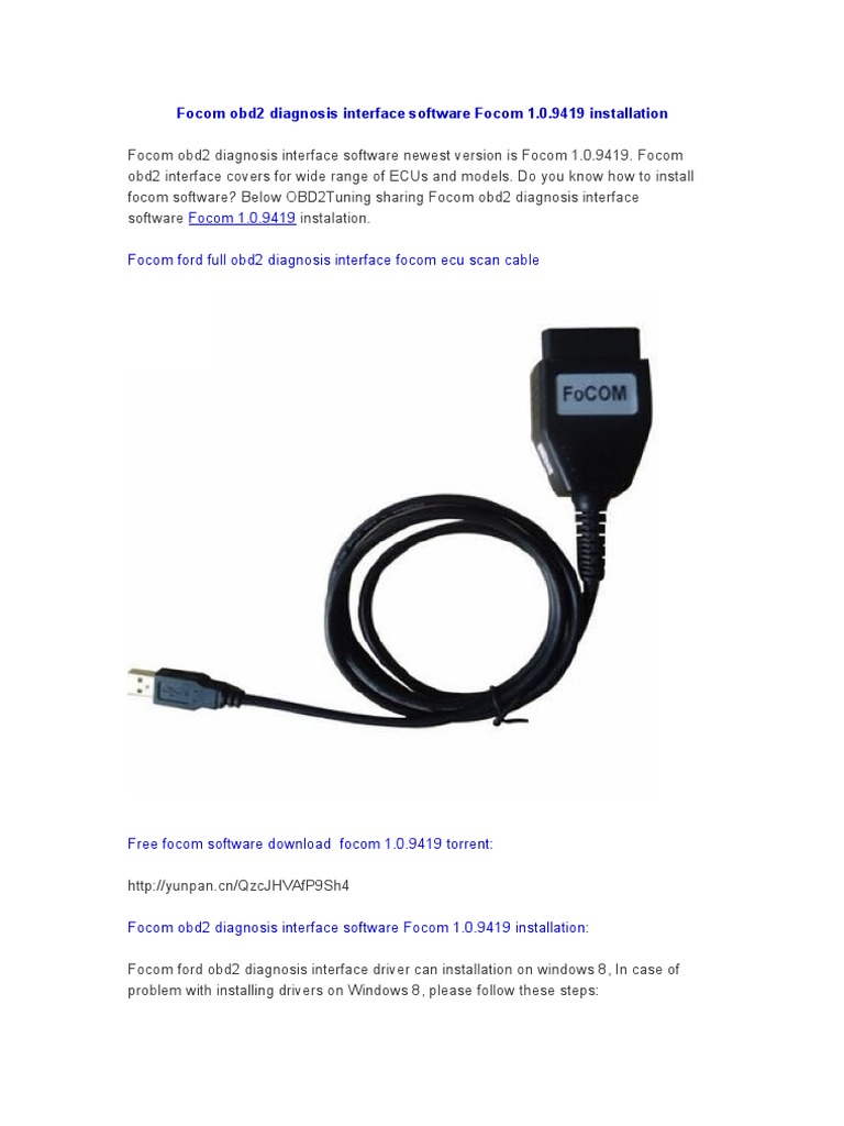 Focom Obd2 Diagnosis Interface Software Focom 1.0.9419 Installation | PDF | Electronic ...