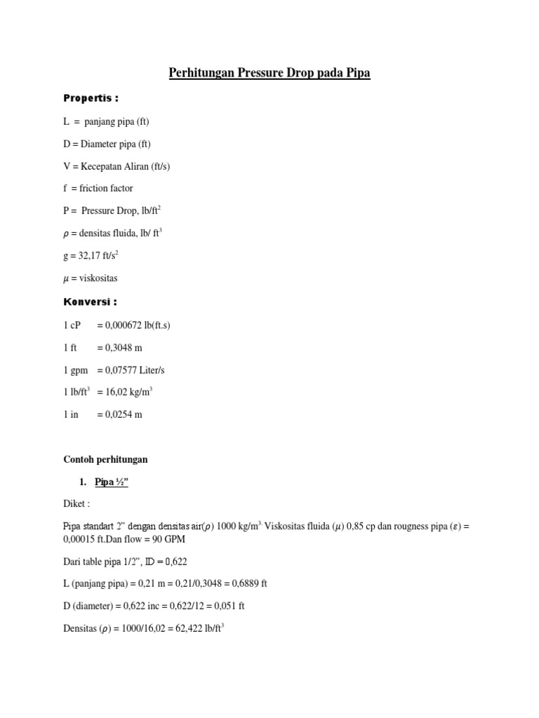 Rumus dan Contoh Pressure Drop Pipa | PDF