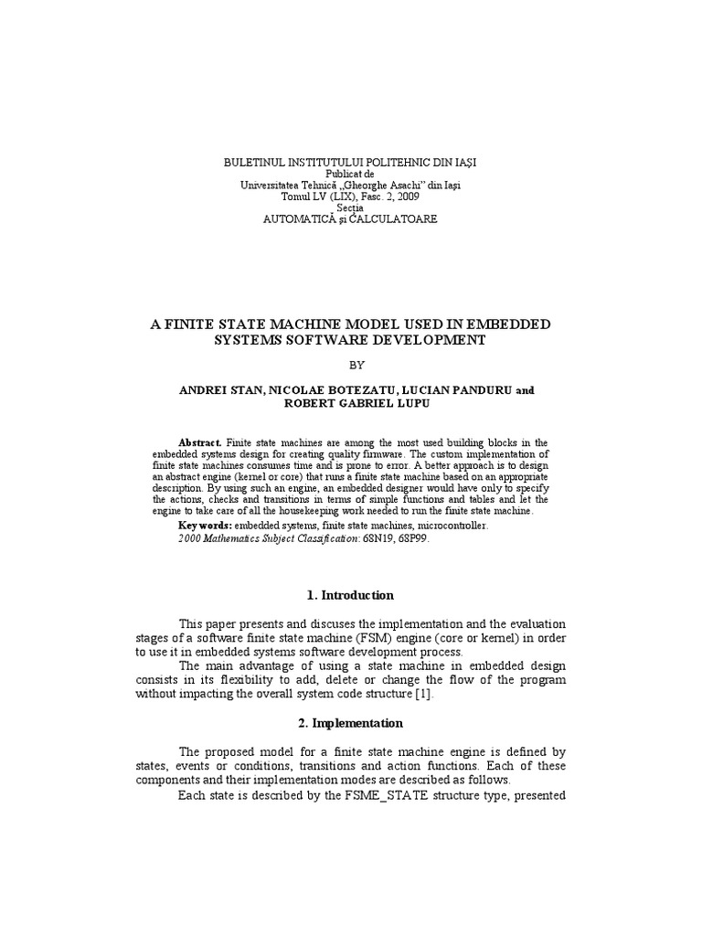 A Finite State Machine Model Used in Embedded Systems Software ...