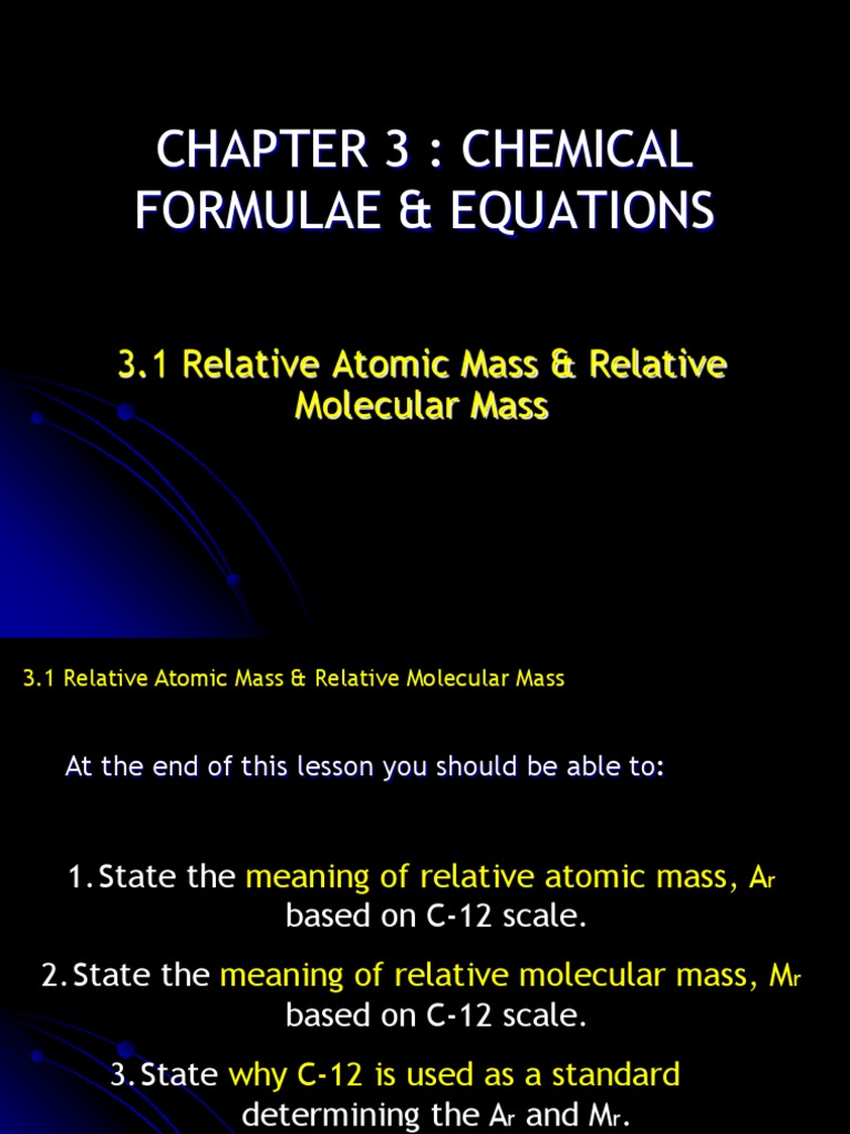 Chemistry Relative Atomic Mass Relative Molecular Mass | PDF