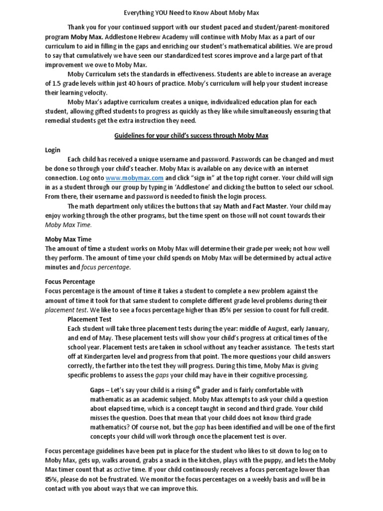 Moby Max Guide for Parents | PDF | Educational Stages | Gifted Education