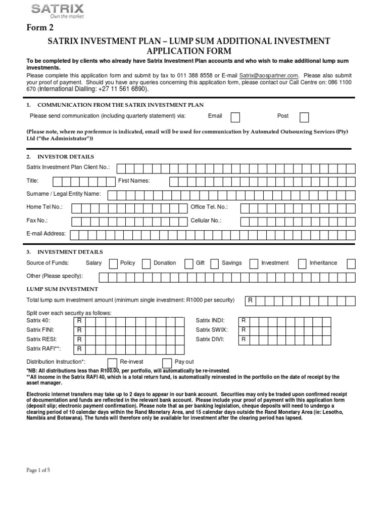 Satrix Lump Sum Investment Application Form | PDF | Trust Law ...