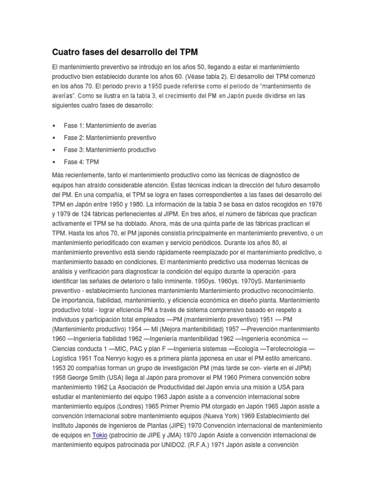 Cuatro Fases Del Desarrollo Del TPM | PDF | Ingeniería de confiabilidad ...