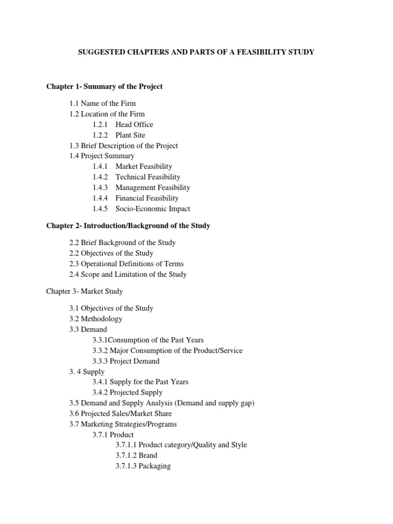 Suggested Chapters and Parts of A Feasibility Study | PDF | Feasibility Study | Demand