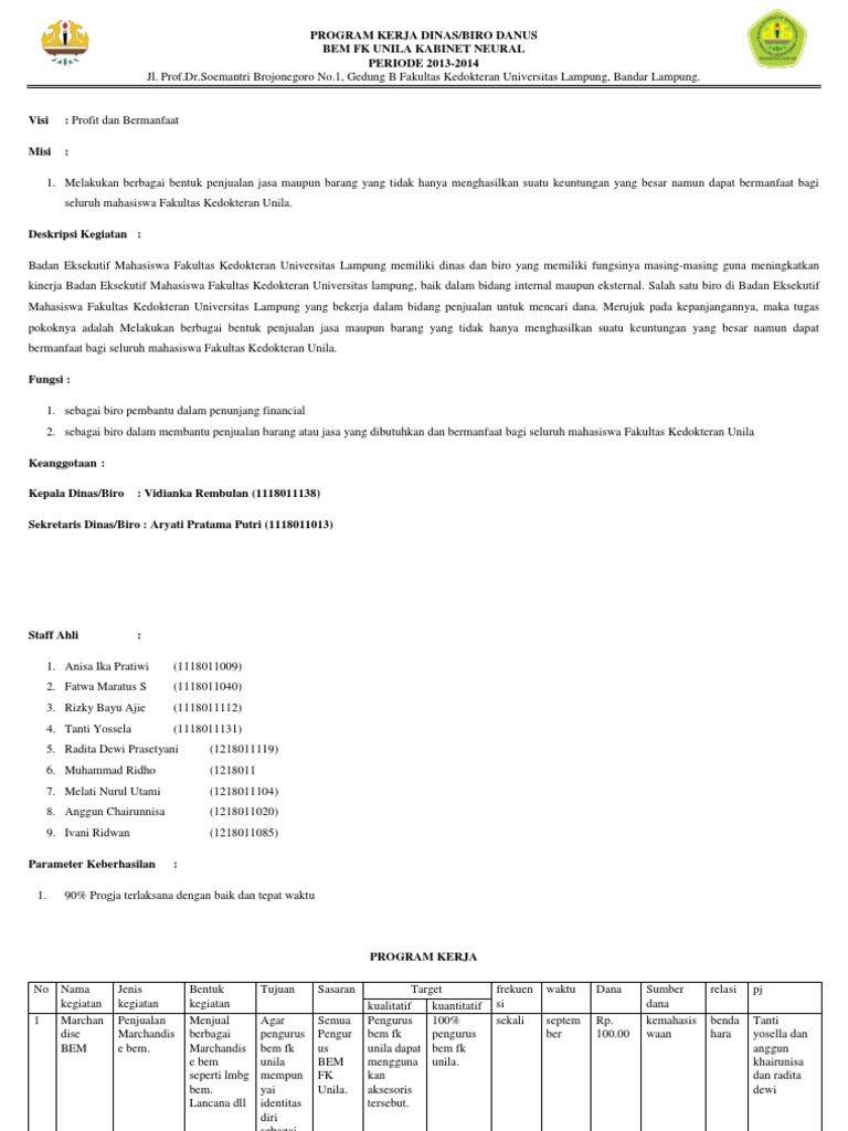 Format Program Kerja Biro Danus | PDF