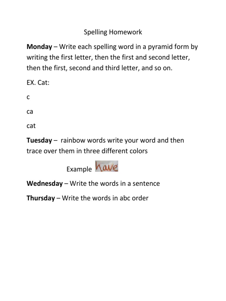 Spelling Homework Activities Guide | PDF