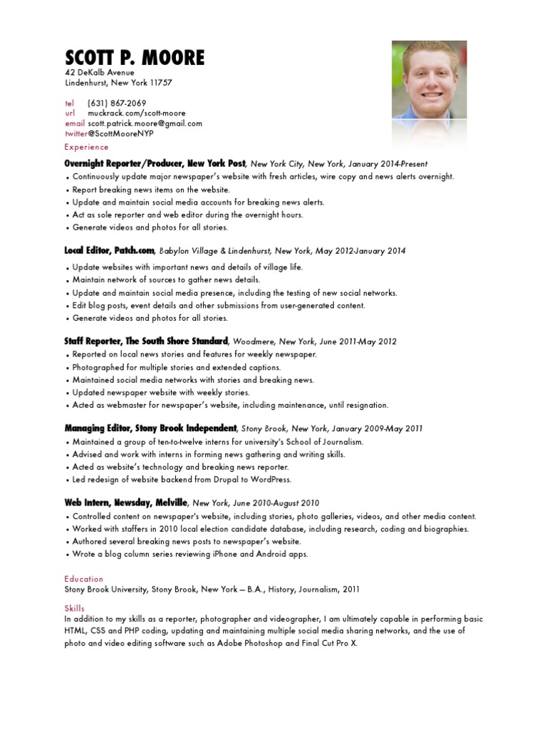 Scott P. Moore: Overnight Reporter/Producer, New York Post | PDF