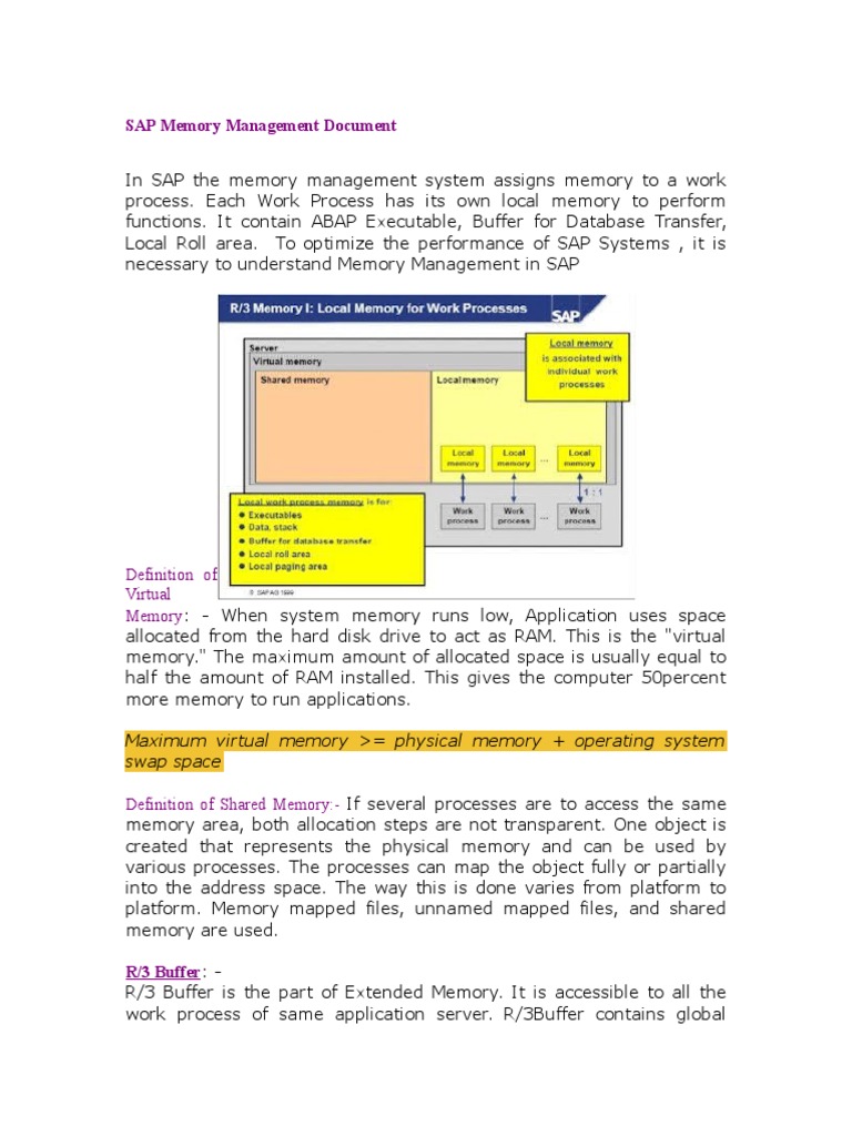 SAP Memory Management Document | PDF | Computer Data Storage | Computer Data
