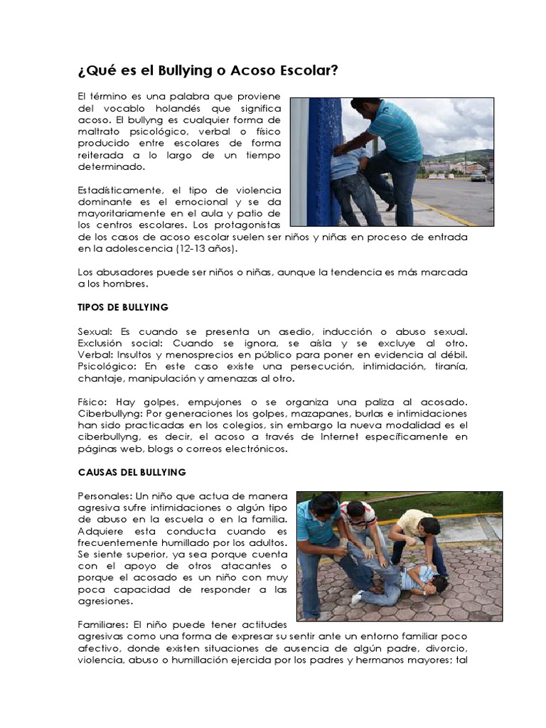 Qué Es El Bullying o Acoso Escolar | PDF | Psicología anormal ...